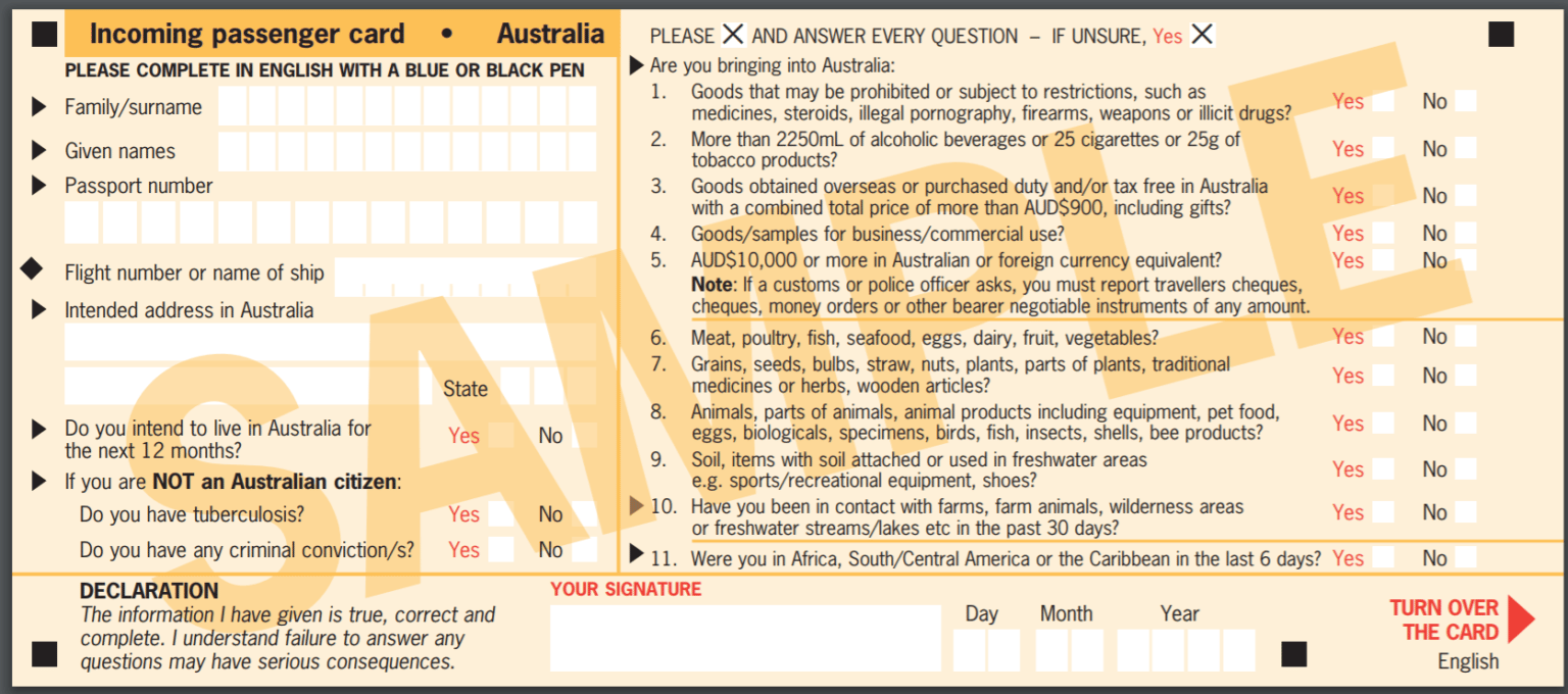 호주 입국 신고서 - MKL Sydney